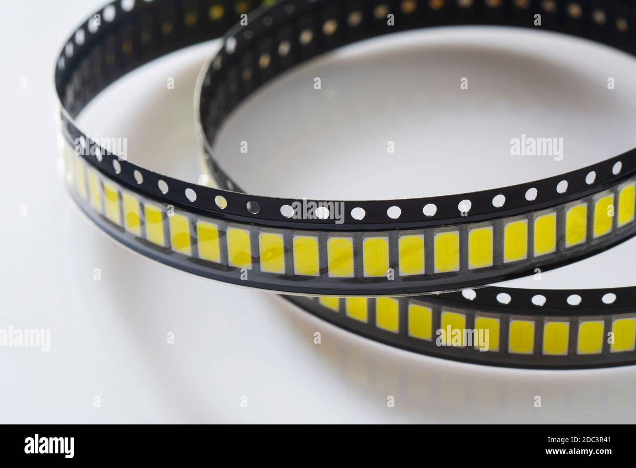 Yellow Led strip coil packaging closeup isolated on white background ...