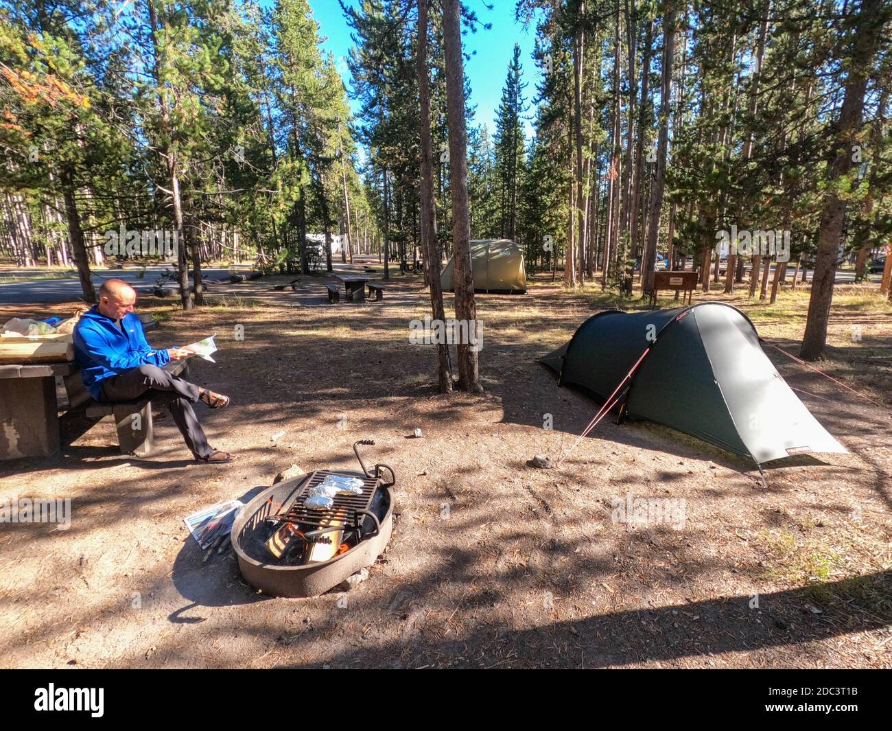 Outdoor camping, Yellowstone National Park, Wyoming, USA Stock Photo ...
