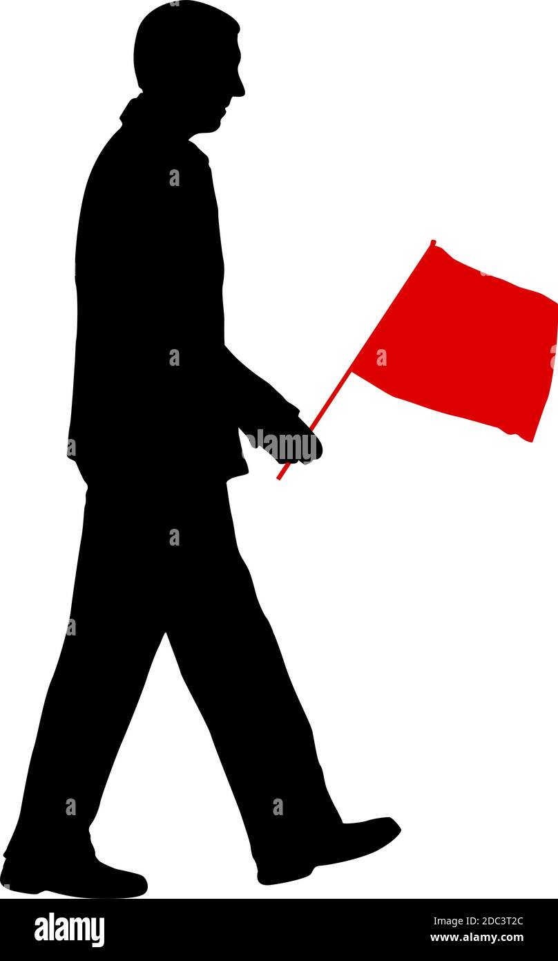 Black silhouettes of man with flag on white background Stock Vector ...