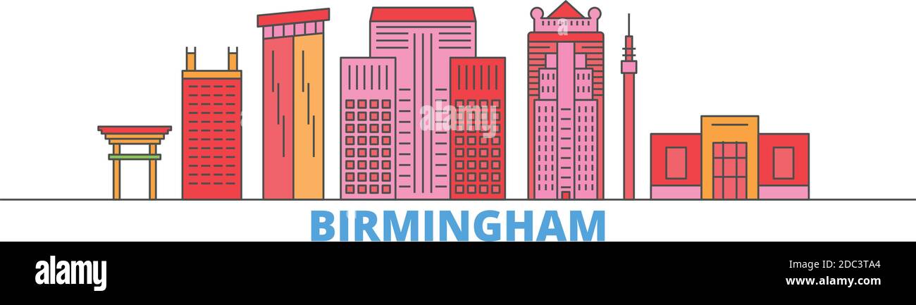 United States, Birmingham line cityscape, flat vector. Travel city ...