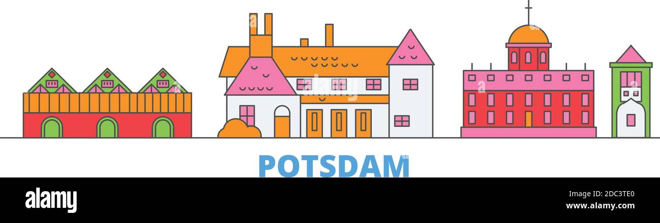 Germany, Potsdam line cityscape, flat vector. Travel city landmark ...