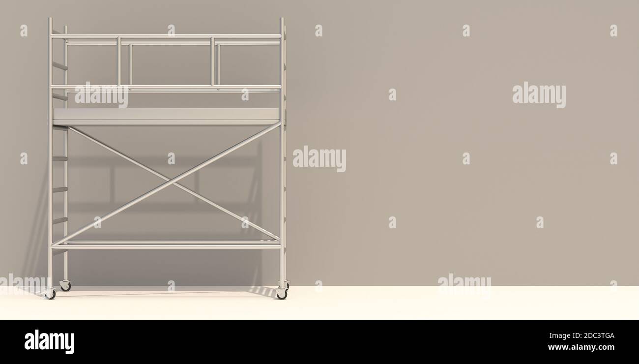 Scaffold tower on wall and floor background. Scaffolding movable ...