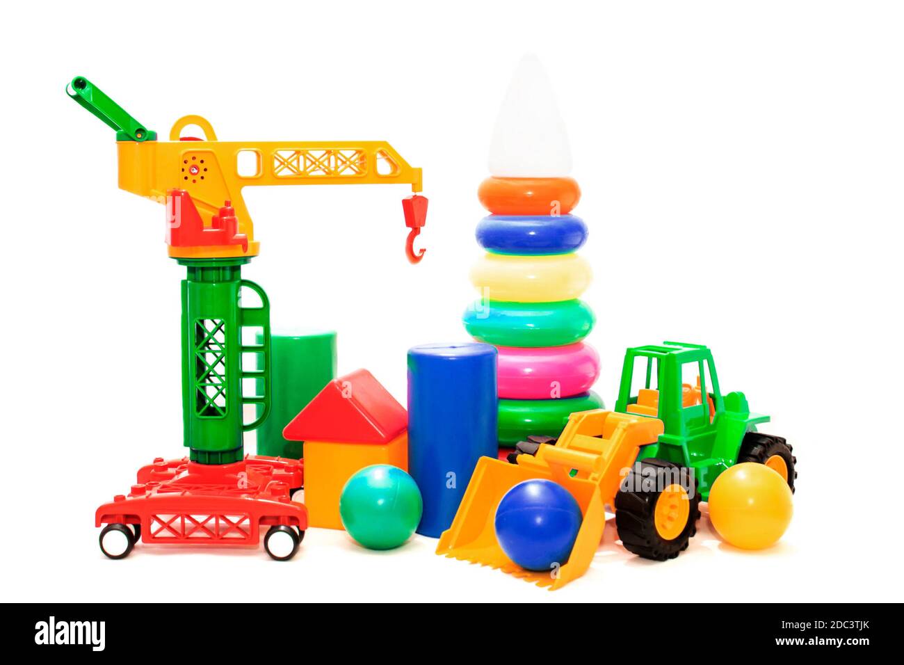 brightly colored toys on a white background isolated Stock Photo - Alamy