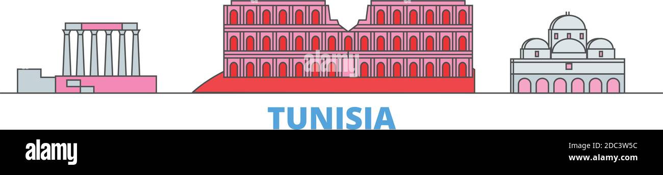 Tunisia line cityscape, flat vector. Travel city landmark, oultine ...