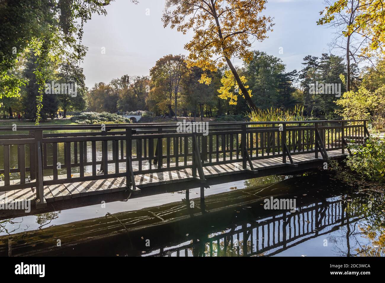 bridge to Amphitheatre in Lazienkowski Park also called Lazienki Park ...