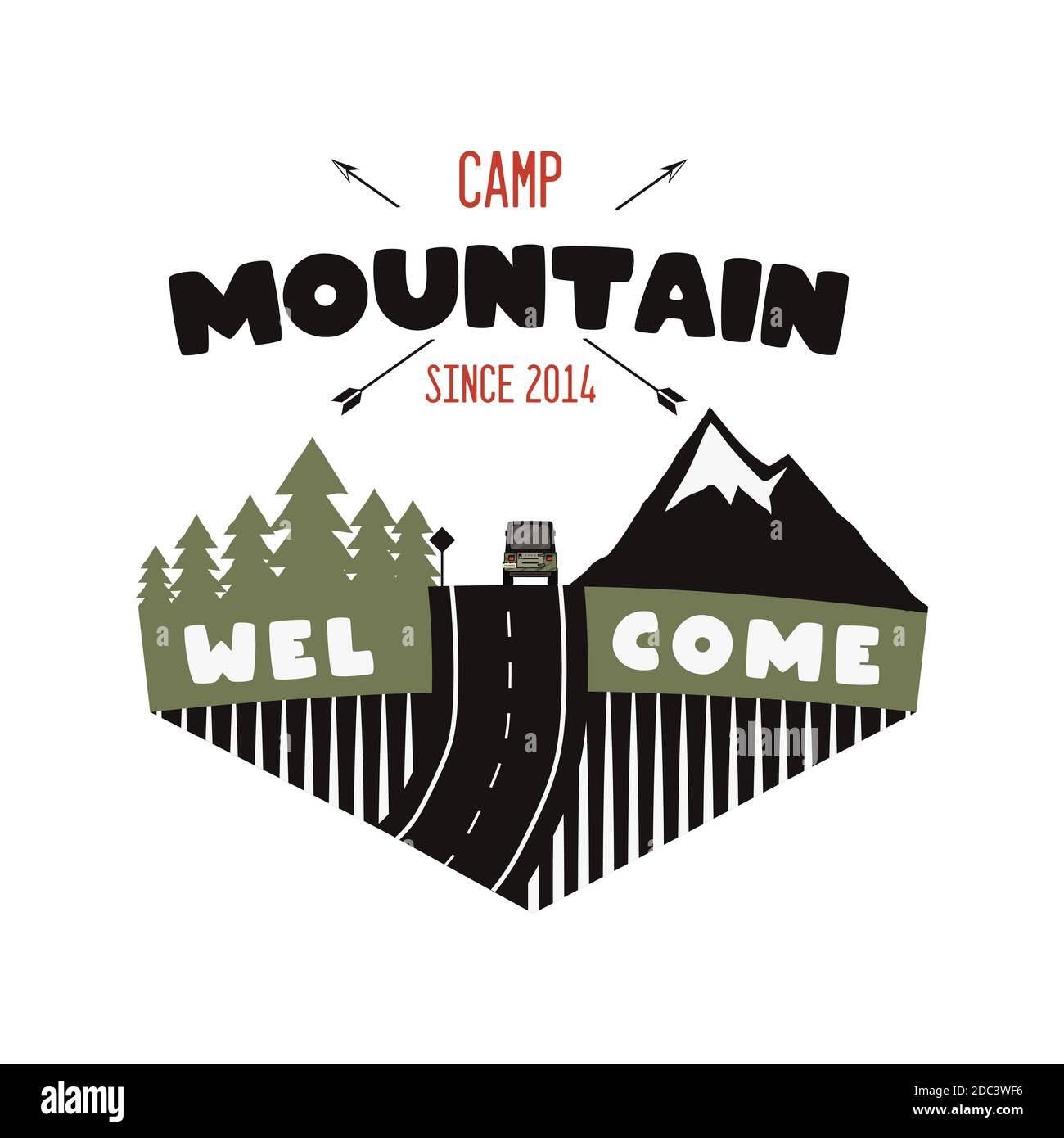 Mountain camp logo, retro camping adventure emblem design with ...
