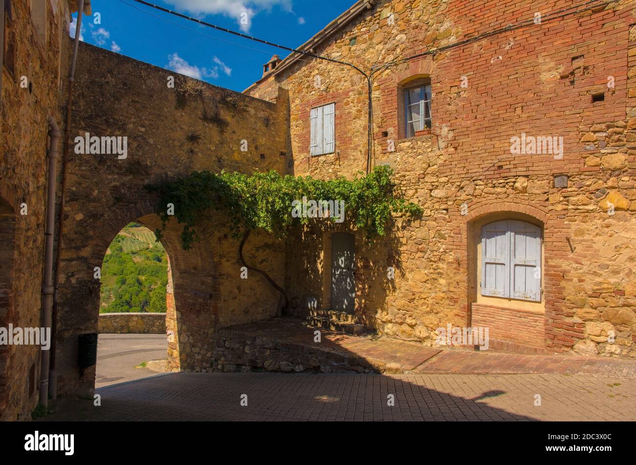 The main entrance to the historic village of Murlo, Siena Province ...