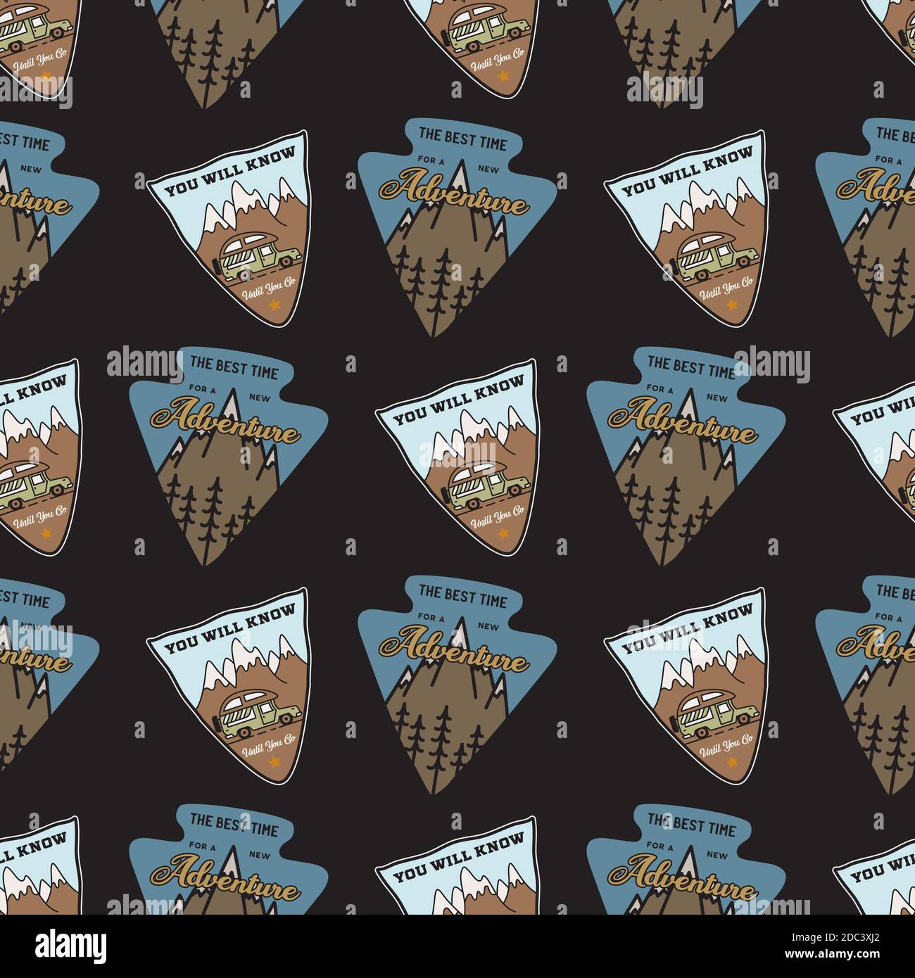 Mountain life badges pattern. Camping Adventure seamless background ...