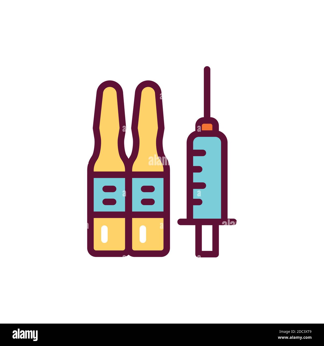 Syringe for injection with liquid color line icon. Isolated vector ...