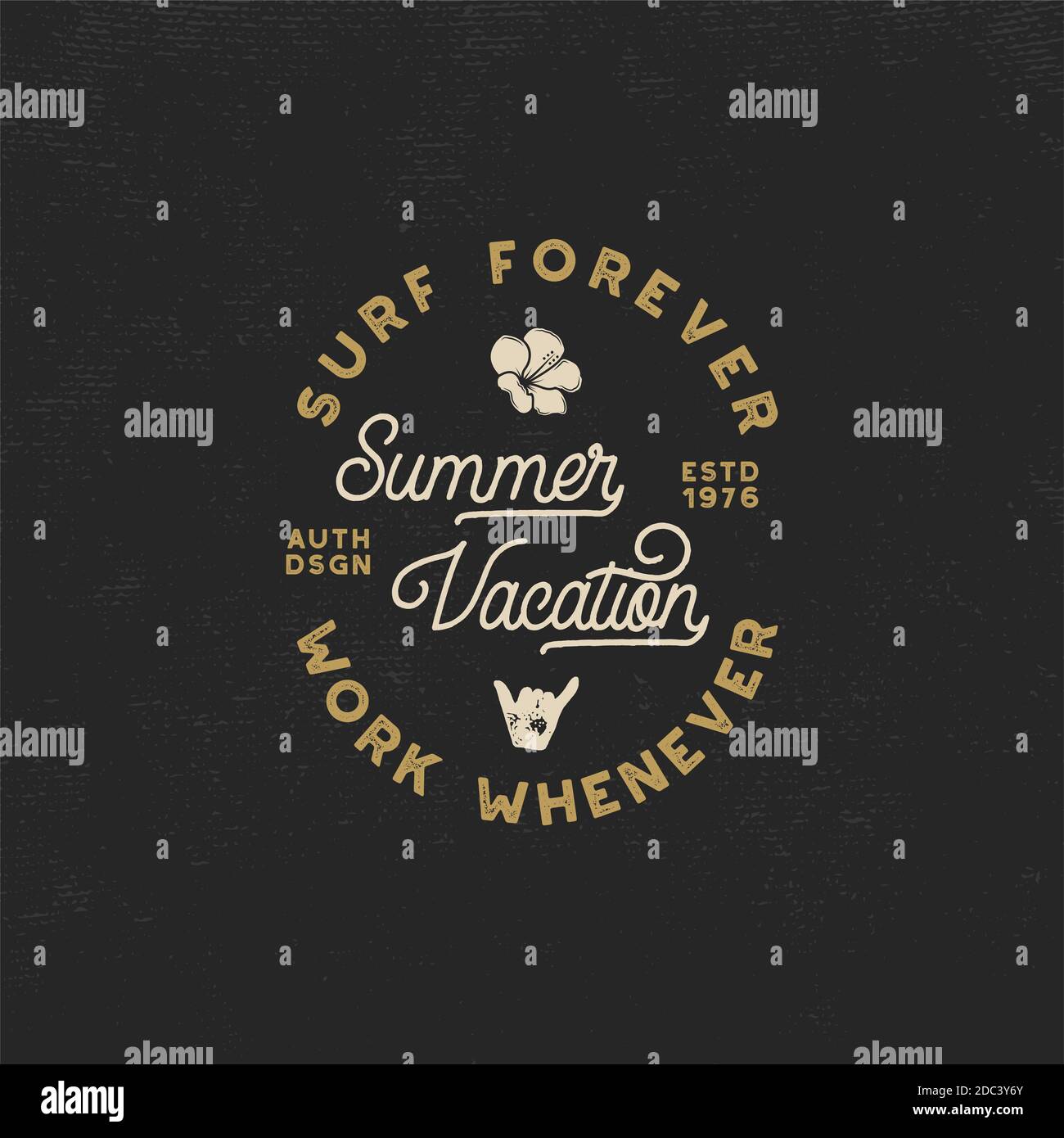 Summer vacation label. Surfing style emblem, logotype design. Flower ...