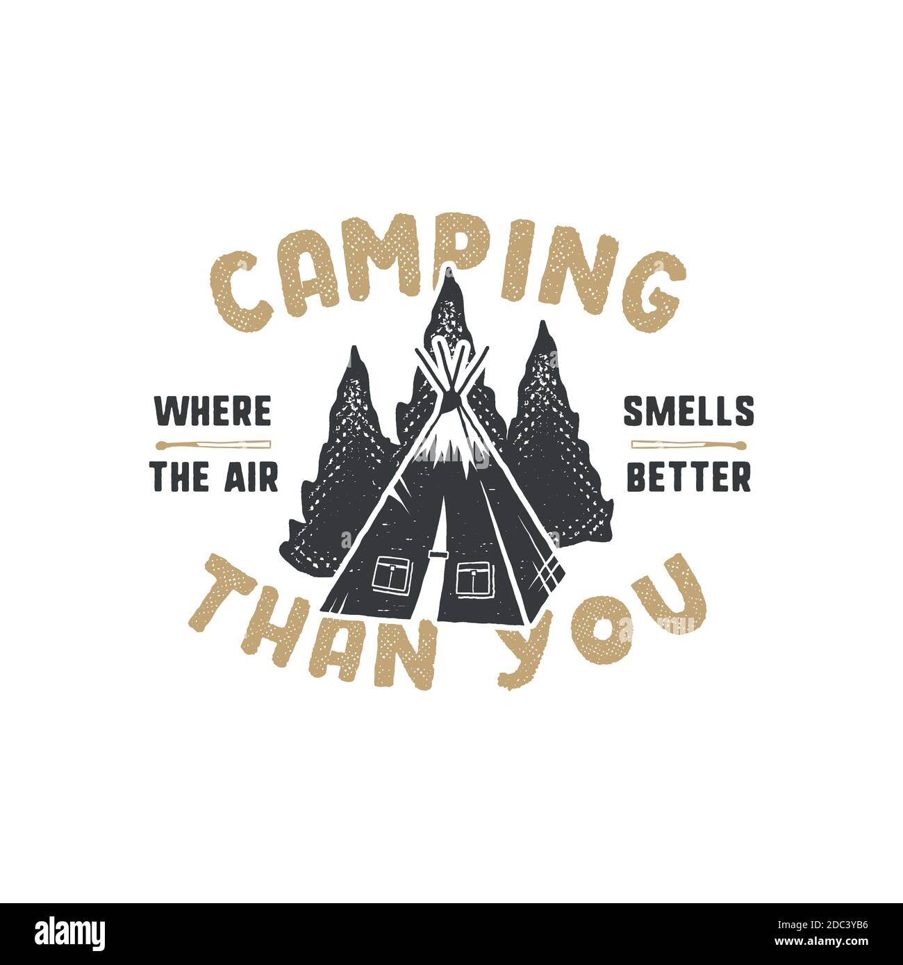 Vintage hand drawn camping badge and emblem. Hiking label. Outdoor ...