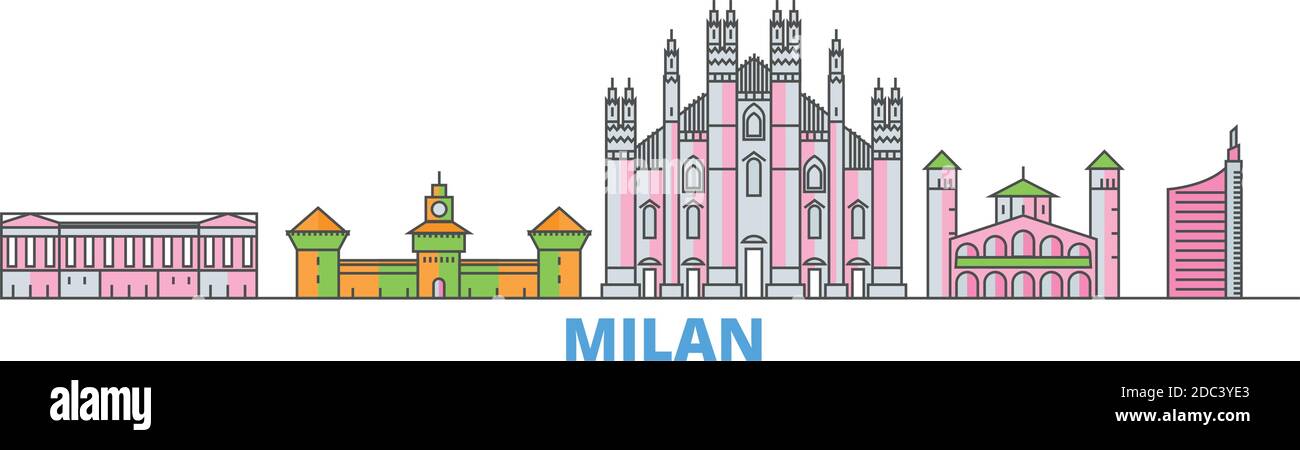 Italy, Milan City line cityscape, flat vector. Travel city landmark ...
