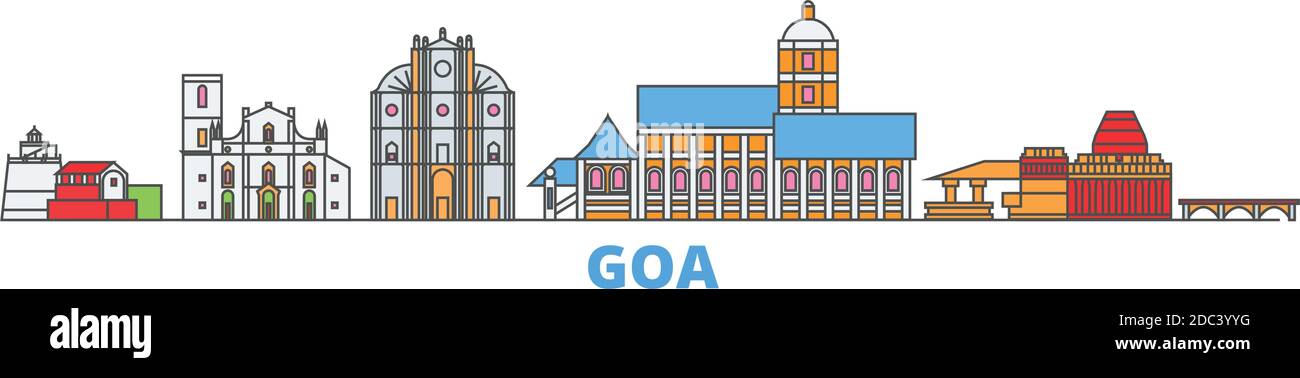 India, Goa line cityscape, flat vector. Travel city landmark, oultine ...