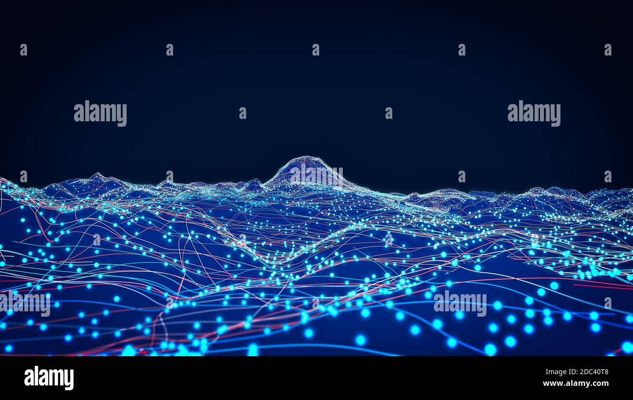 Mountains and reliefs, virtual reality, simulation. Hud. Connections ...