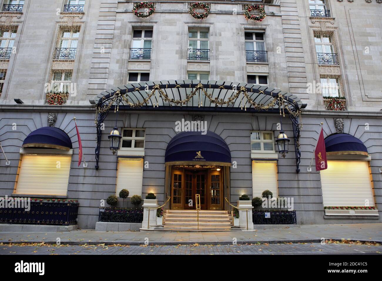 The Ritz Hotel is pictured with Christmas lights and decorations ready ...