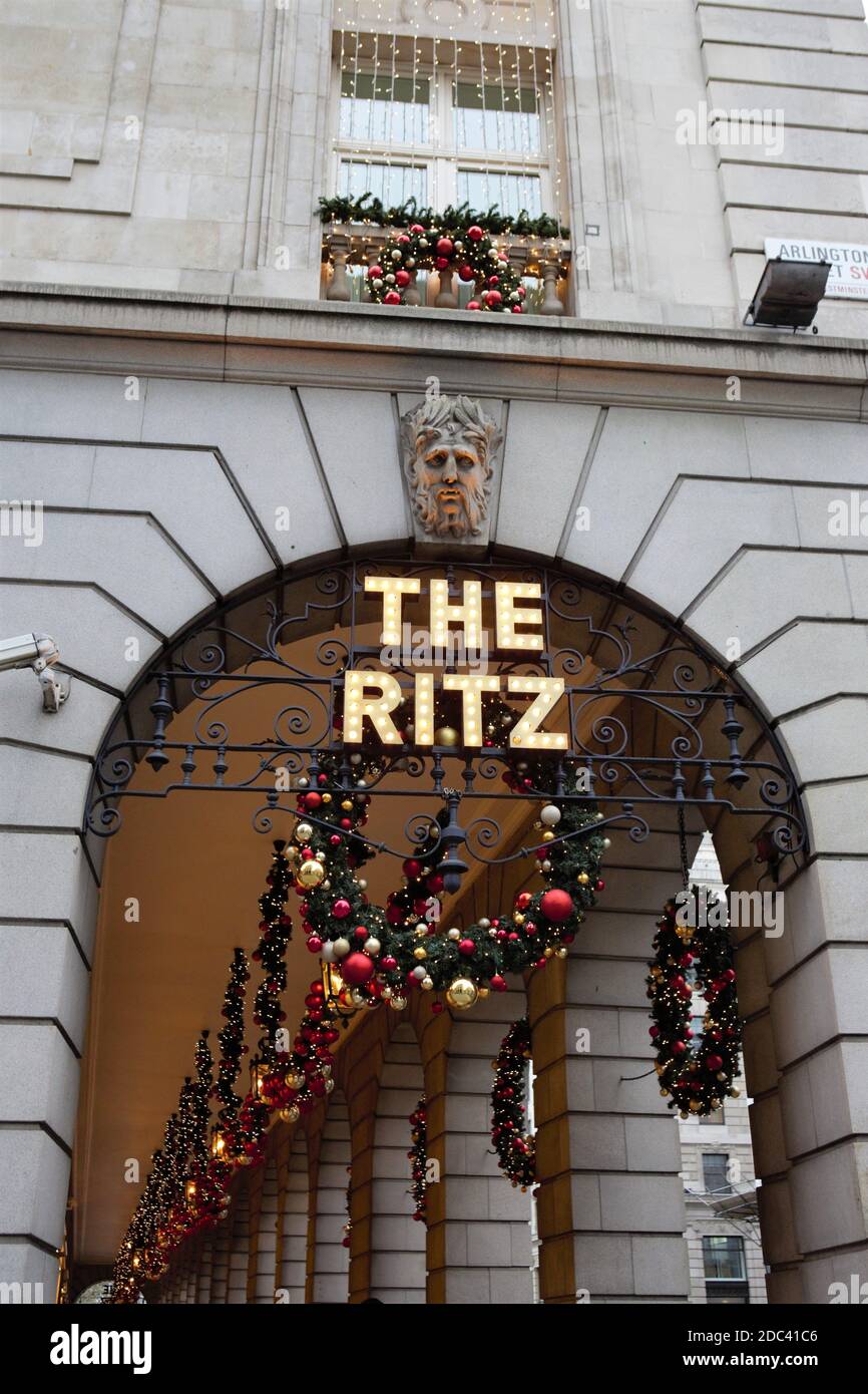 The Ritz Hotel is pictured with Christmas lights and decorations ready ...