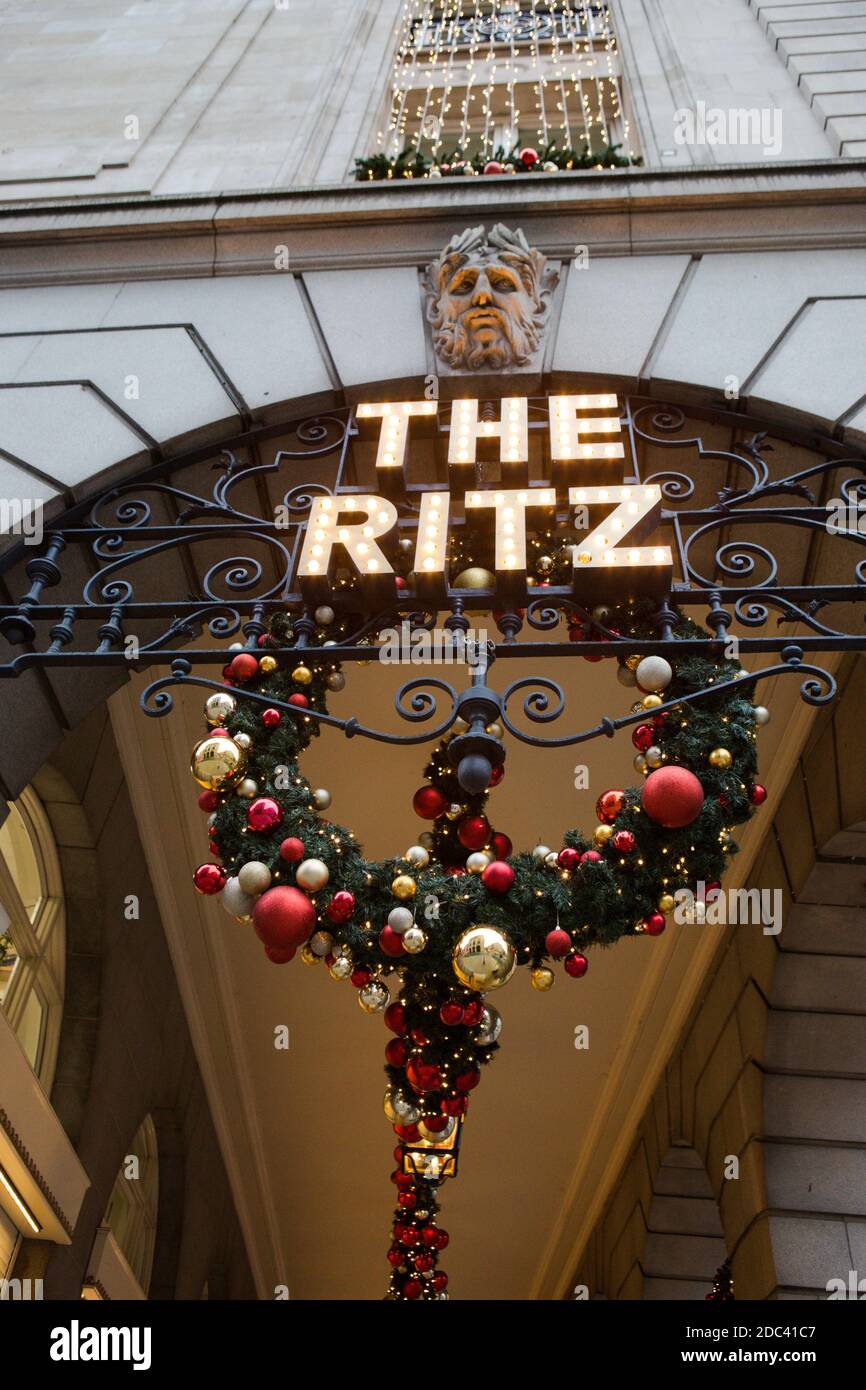 The Ritz Hotel is pictured with Christmas lights and decorations ready ...