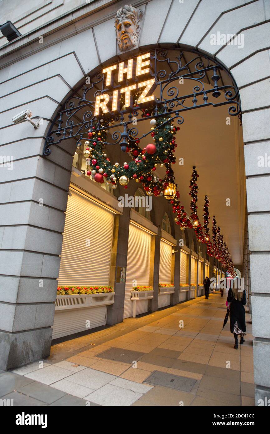 The Ritz Hotel is pictured with Christmas lights and decorations ready ...