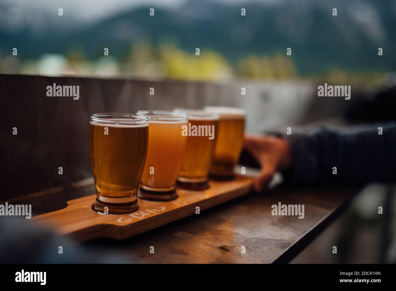 Craft beer flight Stock Photo - Alamy