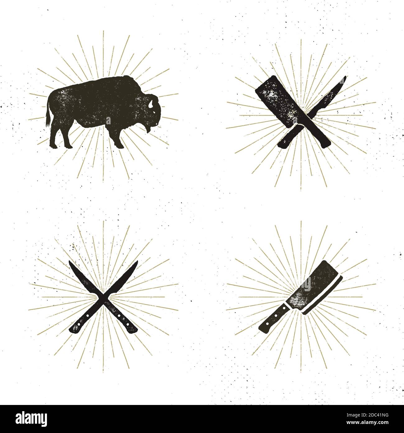 Set of steak house, butcher and meat tools - crossed carving knives for ...