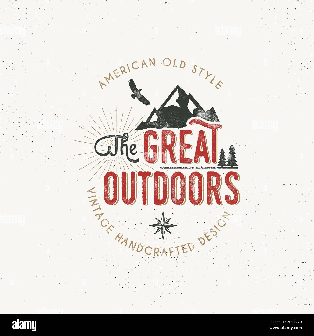 Vintage outdoors label. Retro illustration of . Typography and rough ...