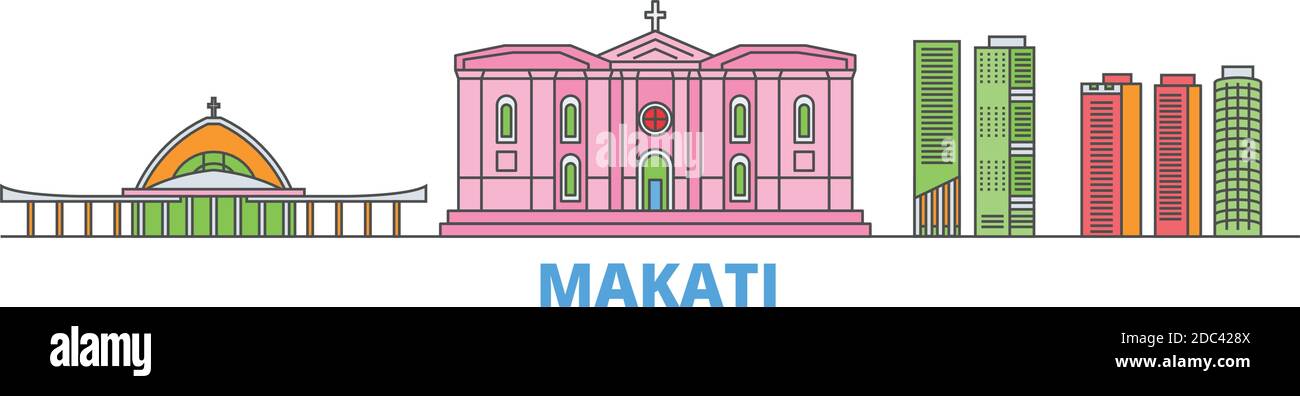 Philippines, Makati line cityscape, flat vector. Travel city landmark ...