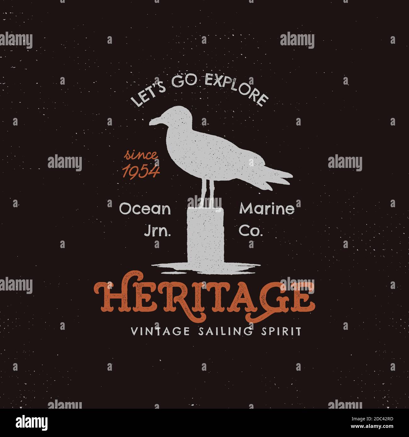 Vintage hand drawn label design. Seagull symbol. Letterpress effect ...