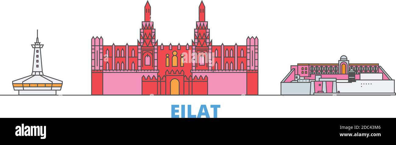 Israel, Eilat line cityscape, flat vector. Travel city landmark ...