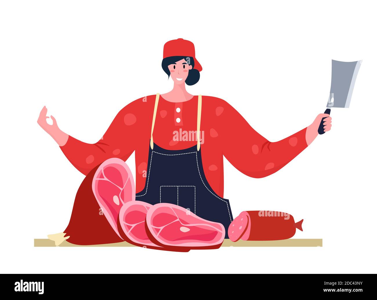 Butcher woman. Female profession. Feminism. Fresh meat and meat ...