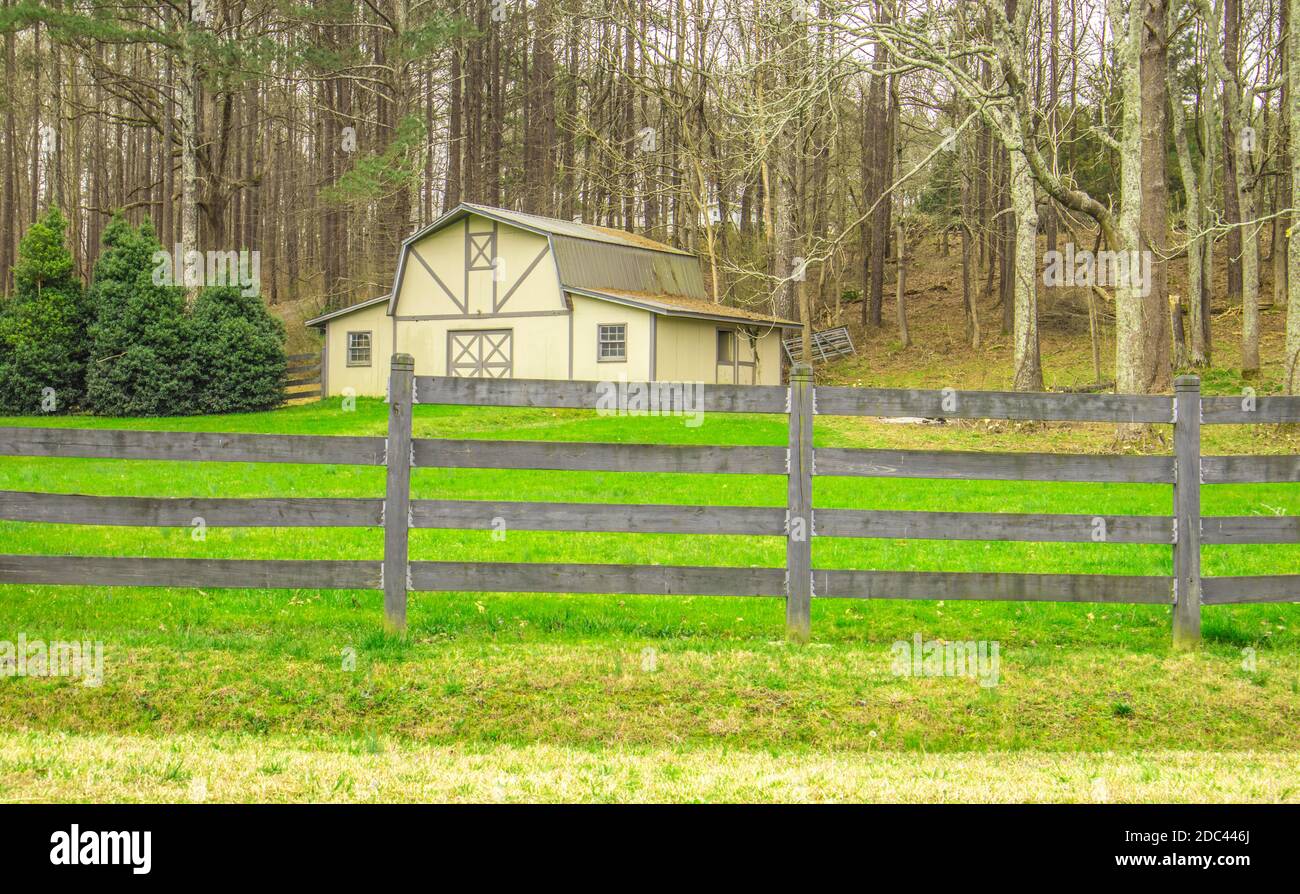 Stone Mountain, Ga / USA - 03 13 20: Beautiful landscape view of a barn ...
