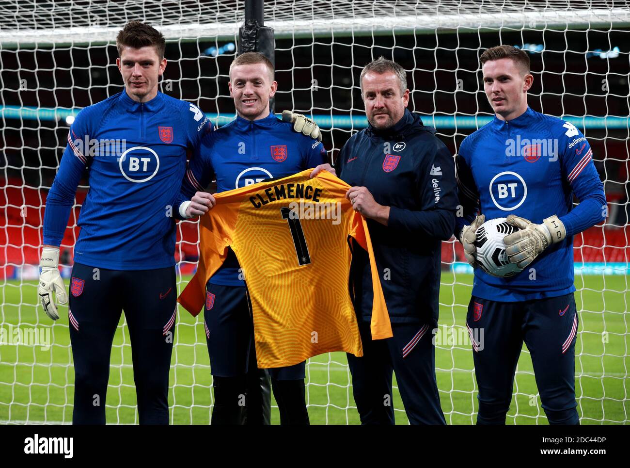 England goalkeepers Nick Pope (left), Jordan Pickford (second left) and ...