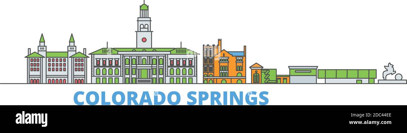 United States, Colorado Springs line cityscape, flat vector. Travel ...