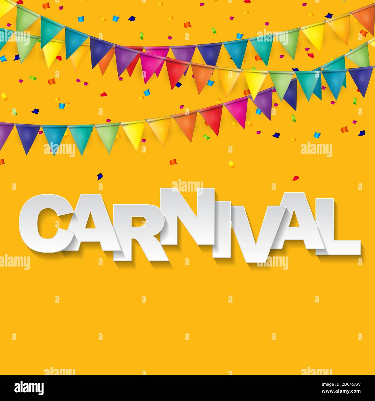 Carnival banner with bunting flags and flying balloons. illustration ...