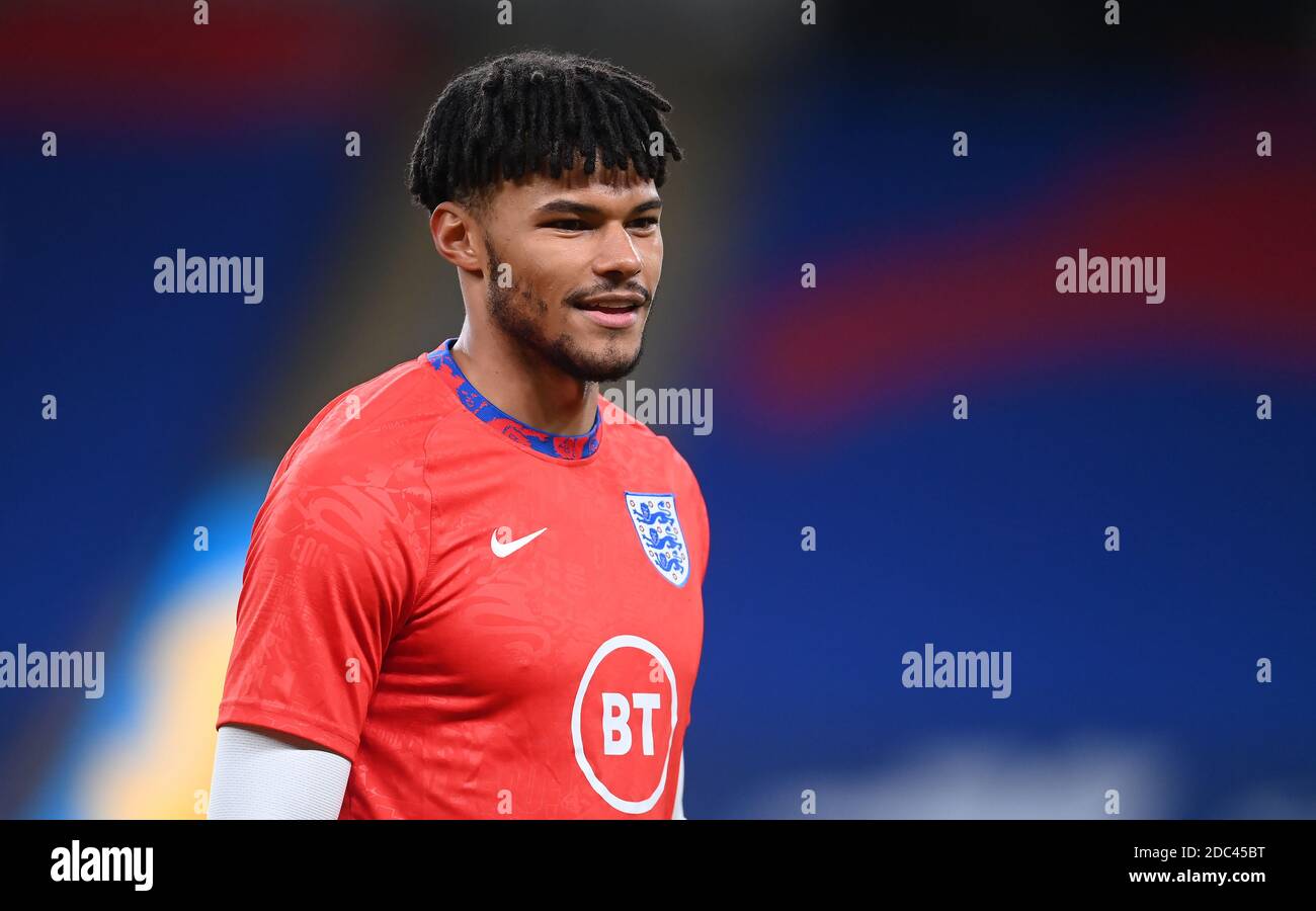 England's Tyrone Mings warming up before the UEFA Nations League match ...