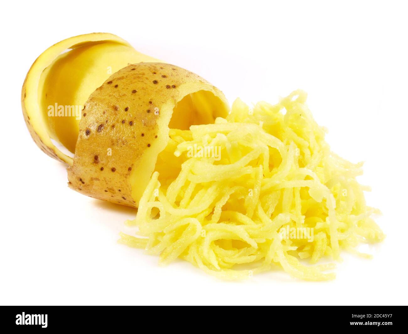 Peeled Potato with Potato Rasps isolated on white Background Stock ...
