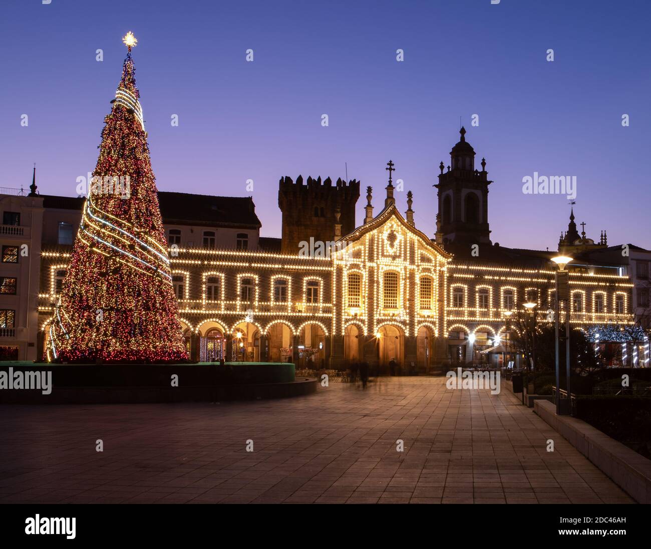 Portuguese Christmas lights decoration with an enormous tree in Braga ...