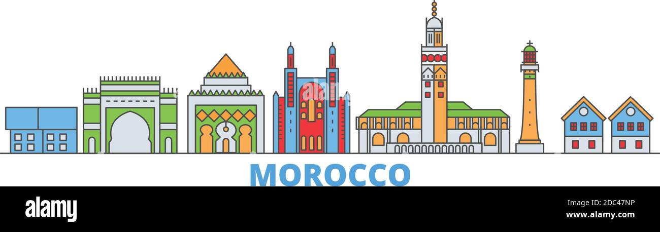 Morocco line cityscape, flat vector. Travel city landmark, oultine ...