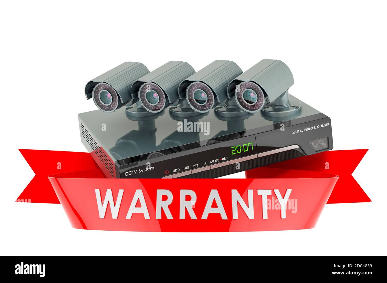 Digital video recorder system warranty concept. 3D rendering isolated ...