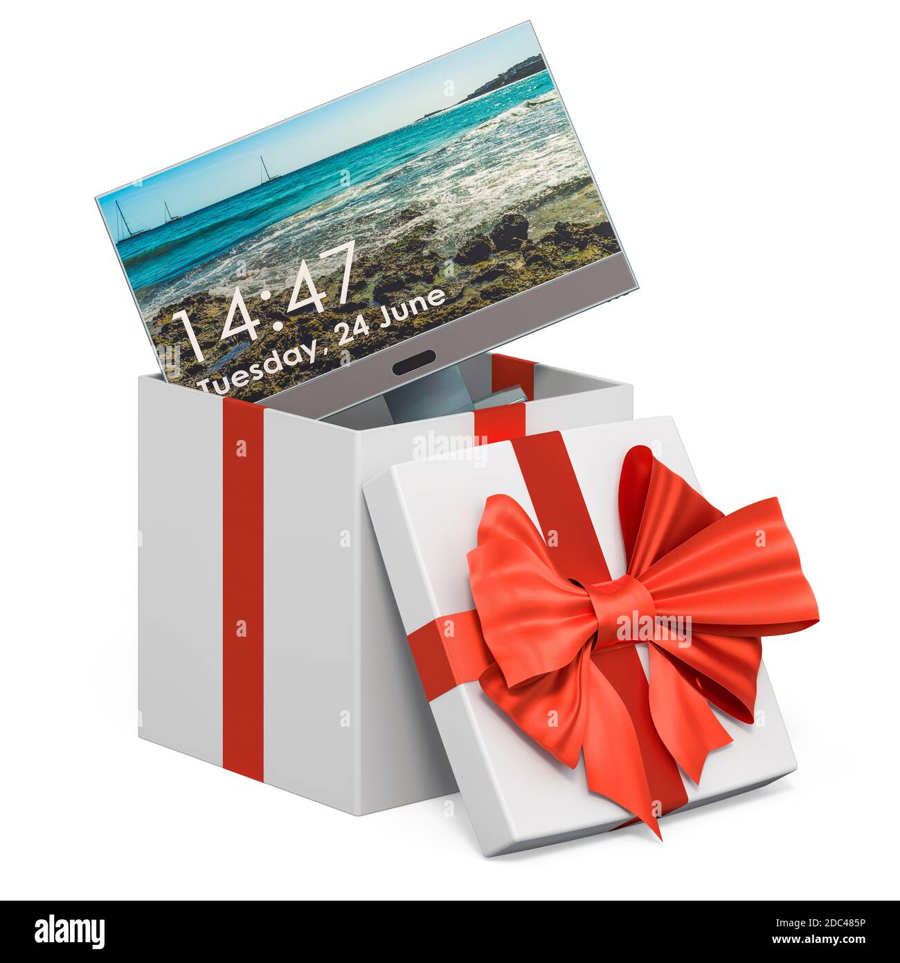 Computer monitor inside gift box, present concept. 3D rendering ...
