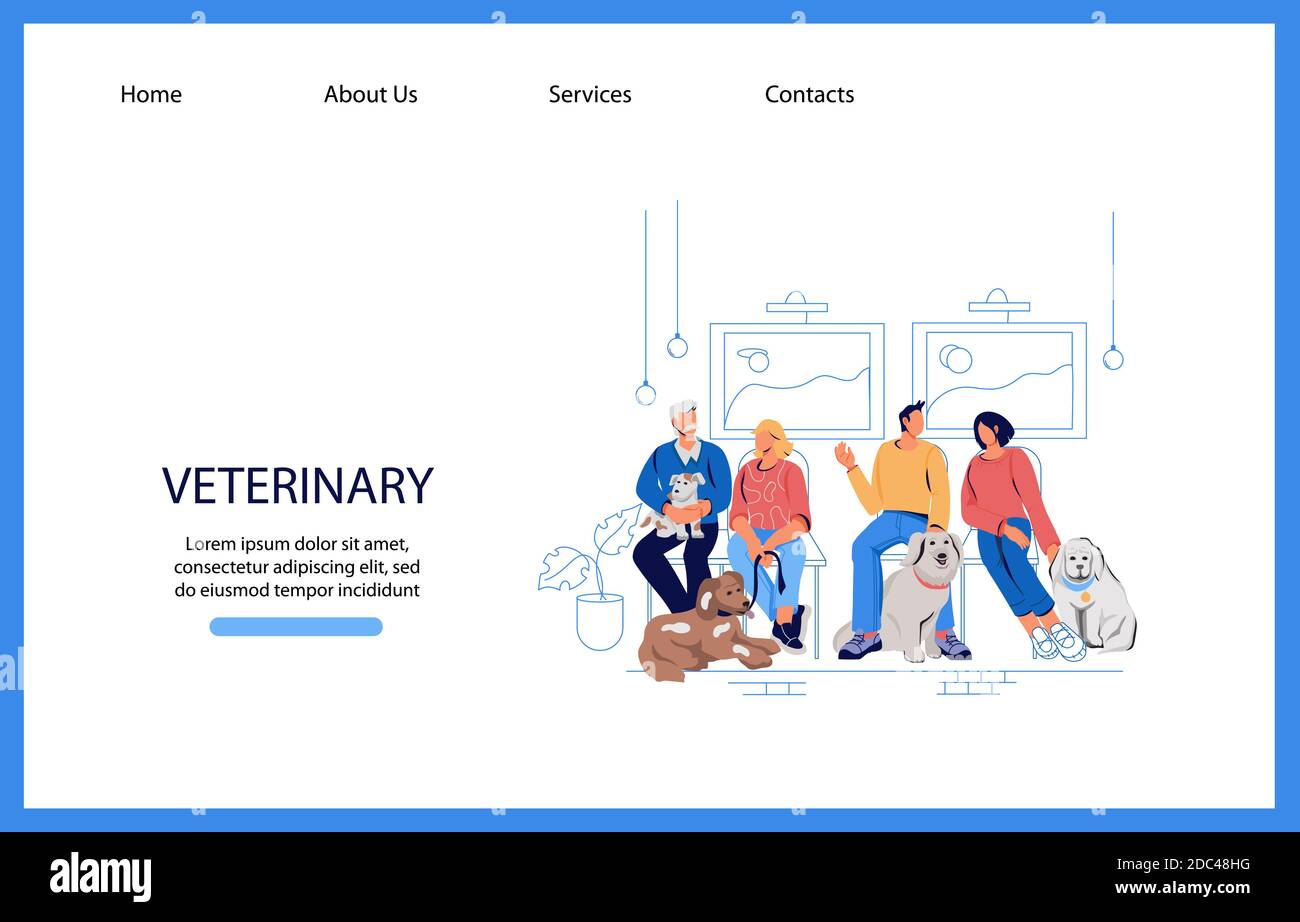 Veterinary clinic website banner with people and pets flat vector ...