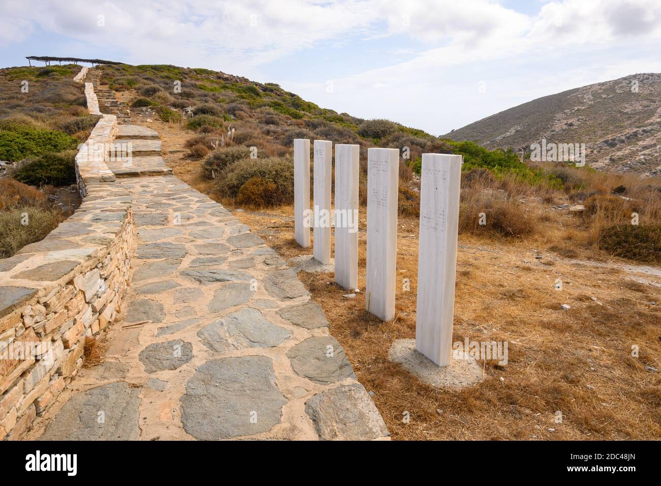 Ios, Greece - September 20, 2020: Boards with inscriptions in different ...
