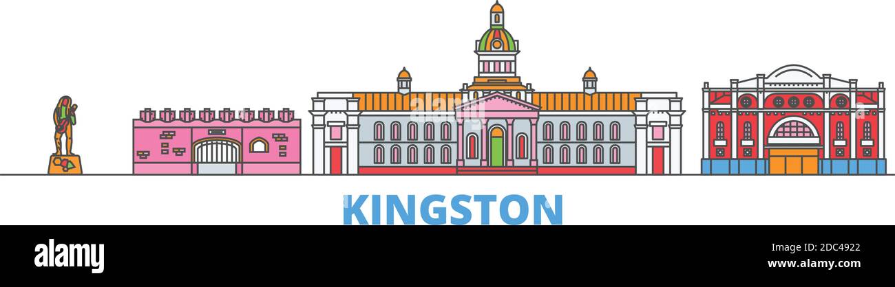 Jamaica, Kingston line cityscape, flat vector. Travel city landmark ...