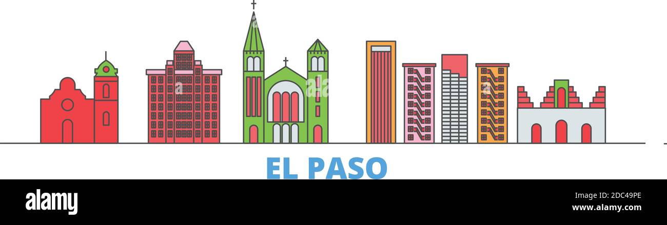 United States, El Paso line cityscape, flat vector. Travel city ...