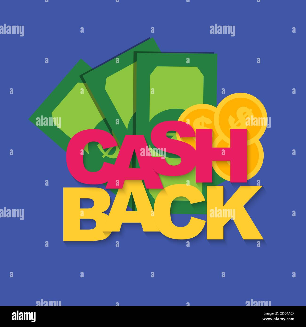Money cashback poster with gold dollar coins. illustration Stock Photo ...