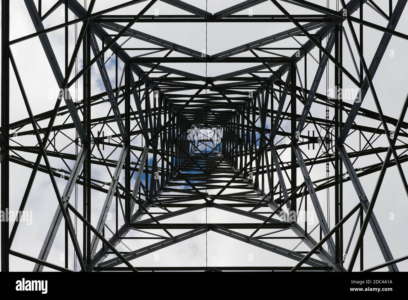 Dark abstract image of the inside of an electrical pylon. Interior ...