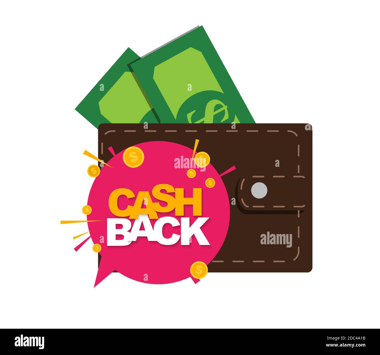 Money cashback poster with gold dollar coins. illustration Stock Photo ...