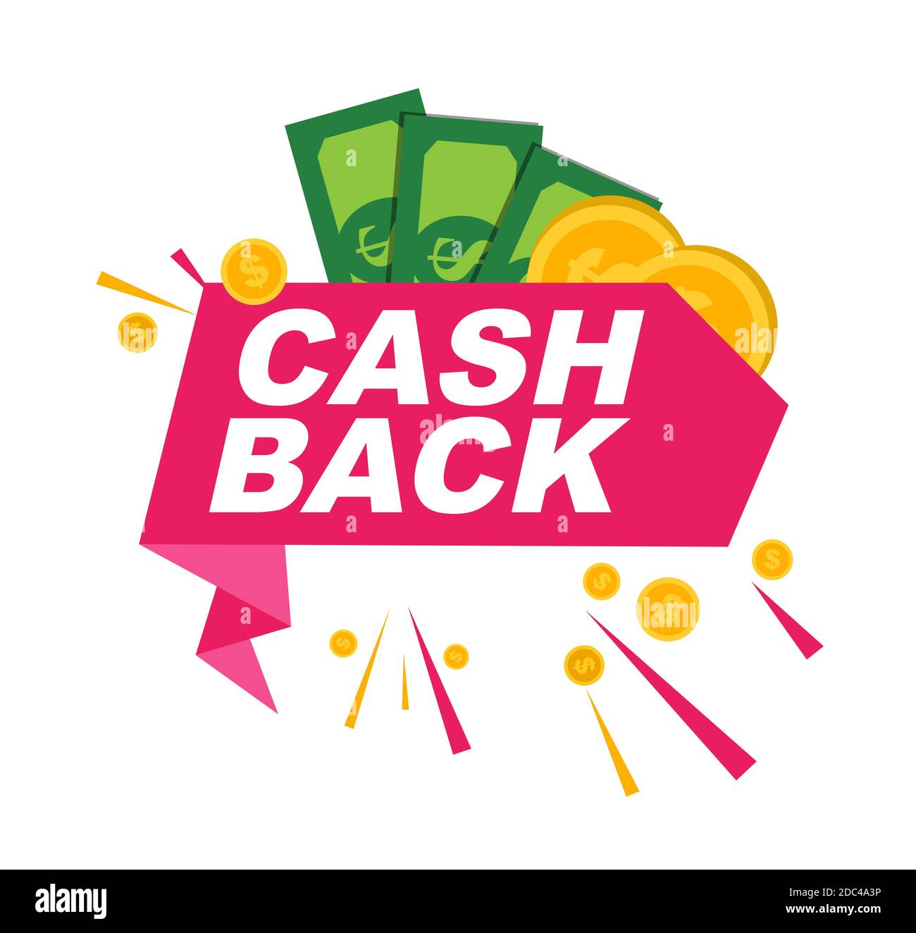 Money cashback poster with gold dollar coins. illustration Stock Photo ...