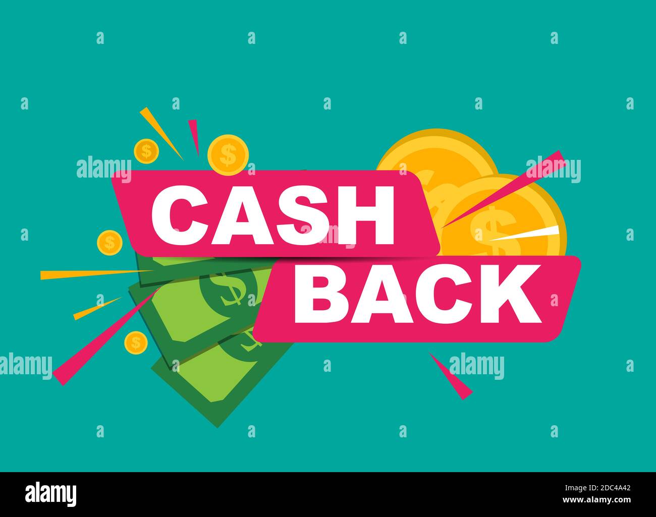 Money cashback poster with gold dollar coins. illustration Stock Photo ...