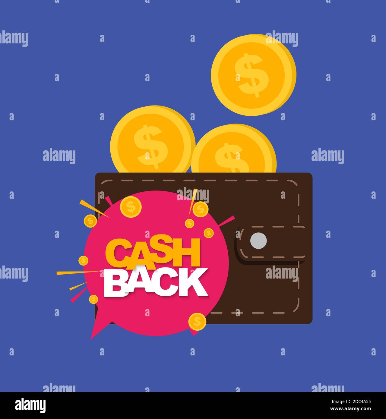 Money cashback poster with gold dollar coins. illustration Stock Photo ...