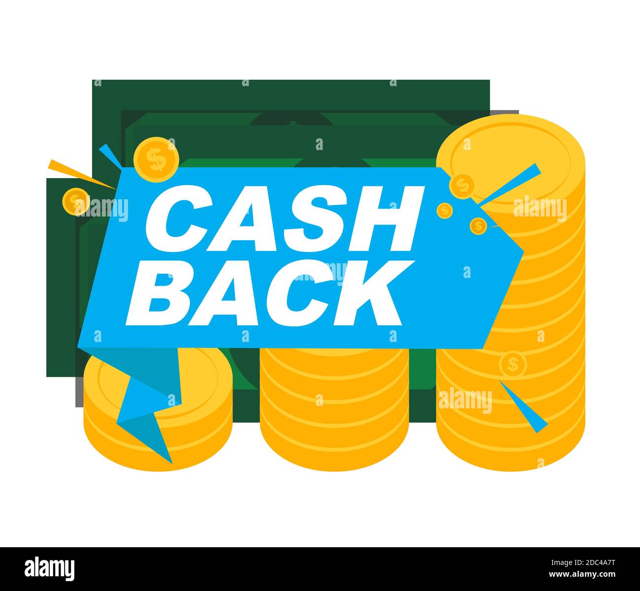 Money cashback poster with gold dollar coins. illustration Stock Photo ...